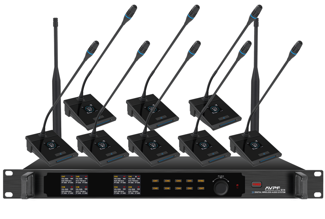 AVPF G18 UHF Wireless Gooseneck Conference Microphone System 1-to-8 ...