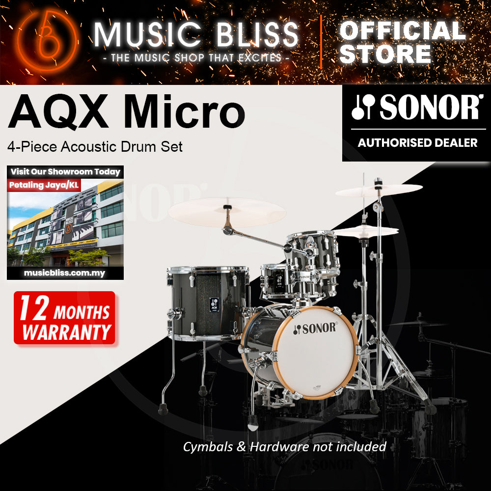 Sonor AQX Micro 4-Piece Acoustic Drum Set - 14 Inch Bass Drum - Black ...