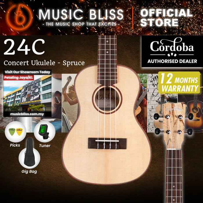 Cordoba 24C Concert Ukulele - Spruce Top, Maple Back and Sides | Music ...