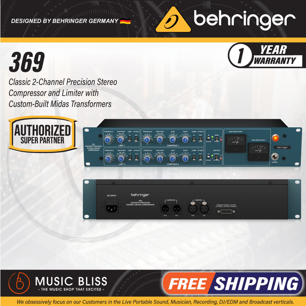 Behringer 369 2-channel Rackmounted Stereo Compressor | Music Bliss Malaysia