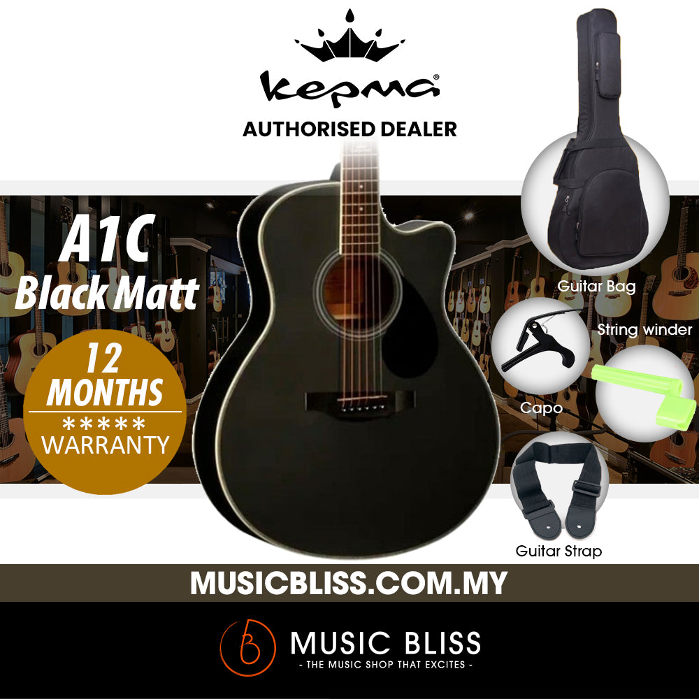 KEPMA A1C Grand Auditorium Acoustic Guitar - Black Matt | Music Bliss ...