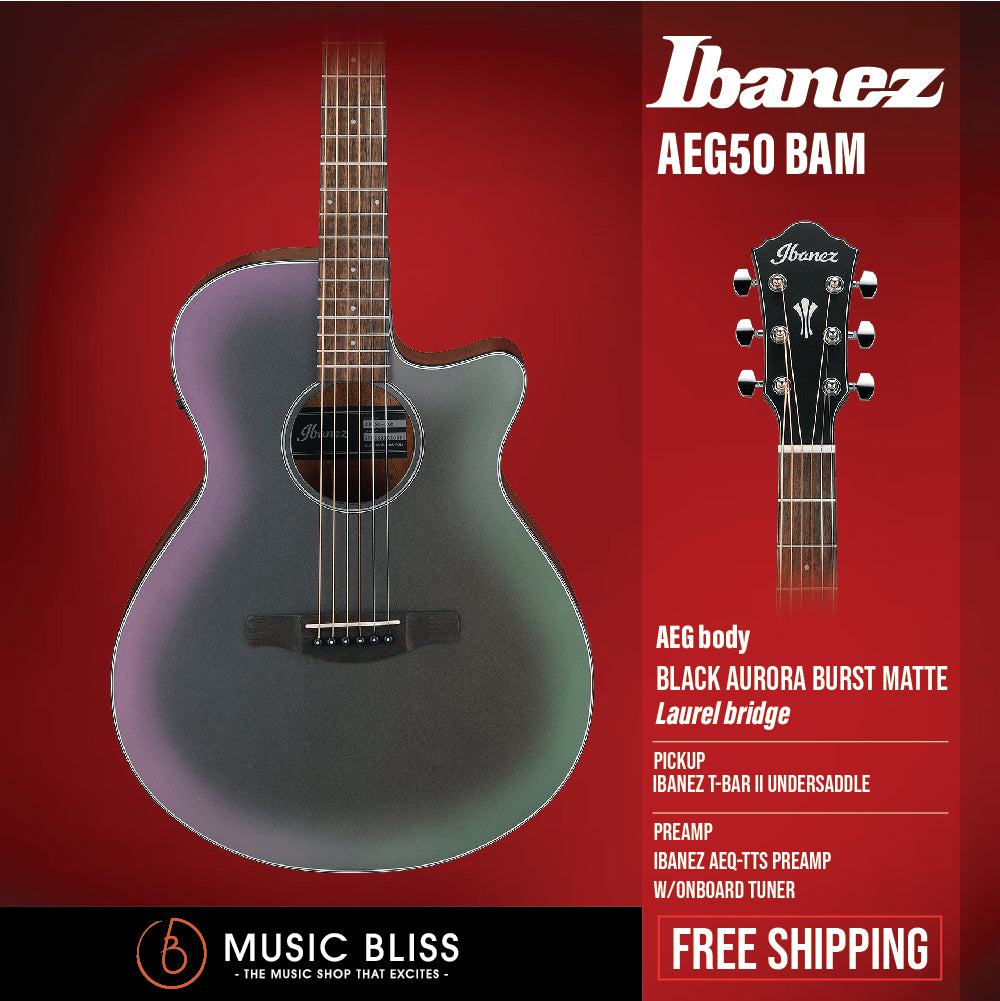 Ibanez AEG50 Acoustic-Electric Guitar - Black Aurora Burst Matte (AEG50 ...