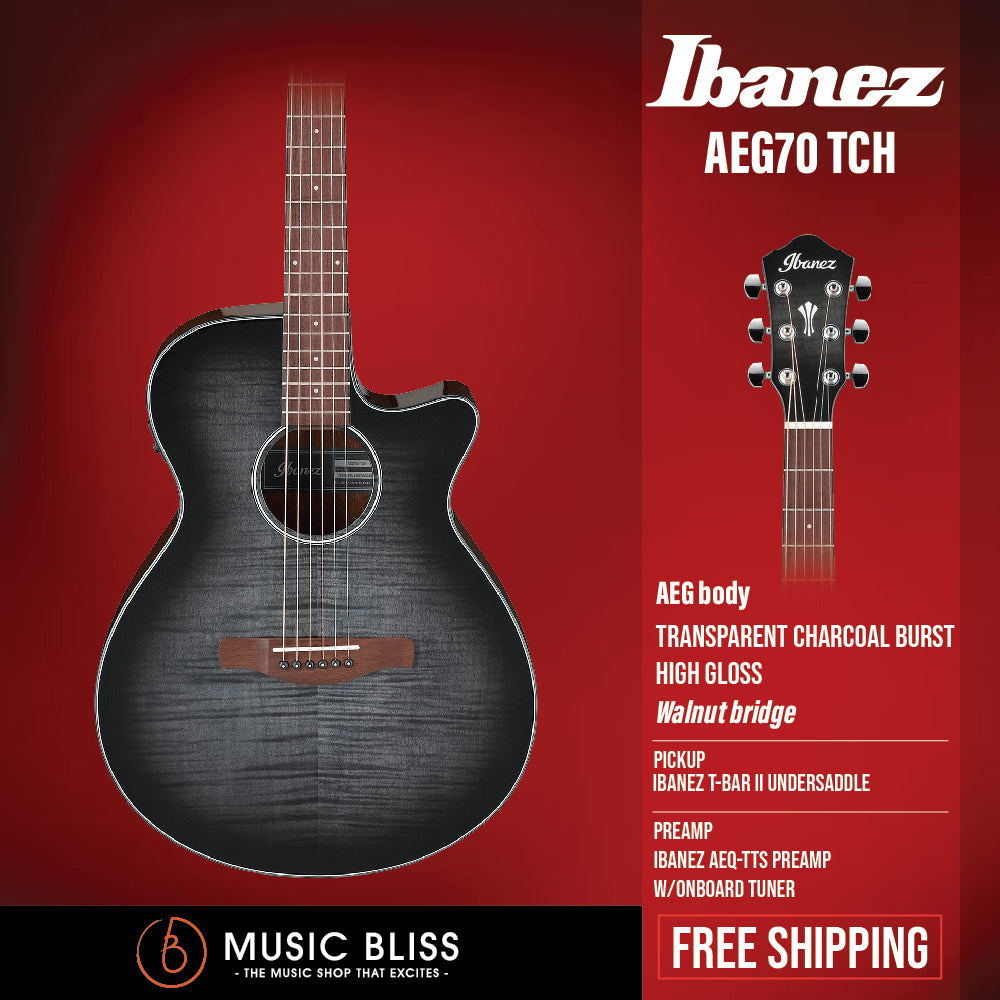 Ibanez AEG70 Acoustic-Electric Guitar - Transparent Charcoal Burst High Gloss (AEG70-TCH ...