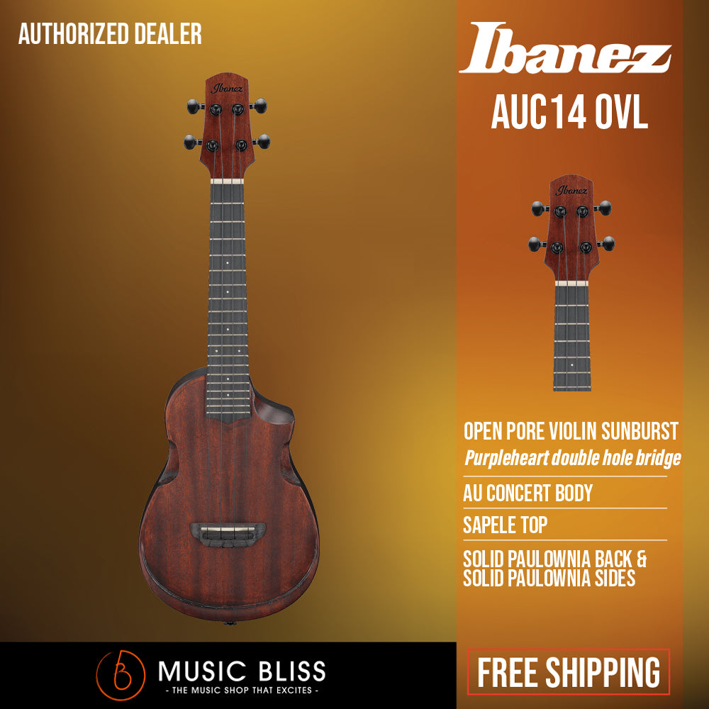 Ibanez AUC14 Concert Ukulele with Bag - Open Pore Violin Sunburst | Music Bliss Malaysia