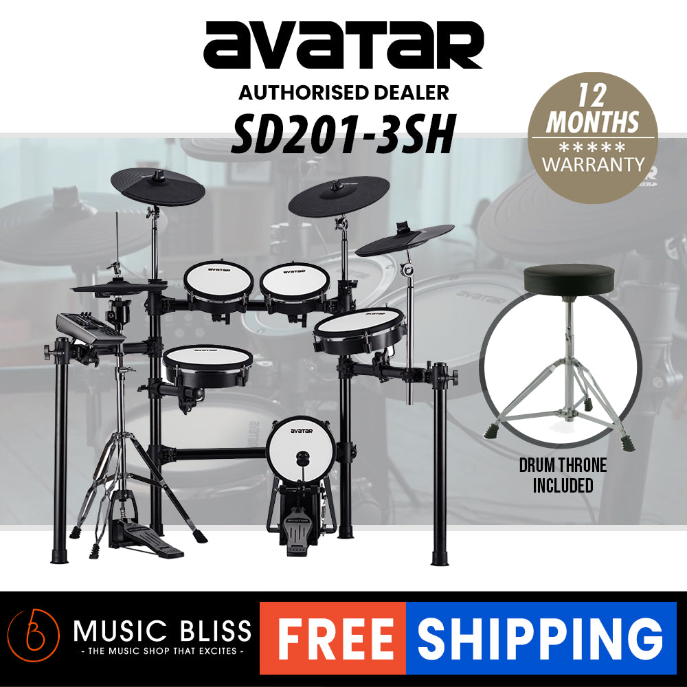 Avatar SD201-3SH 9-Piece Mesh Kit Electric Drum Set (5pcs Drum Pad ...