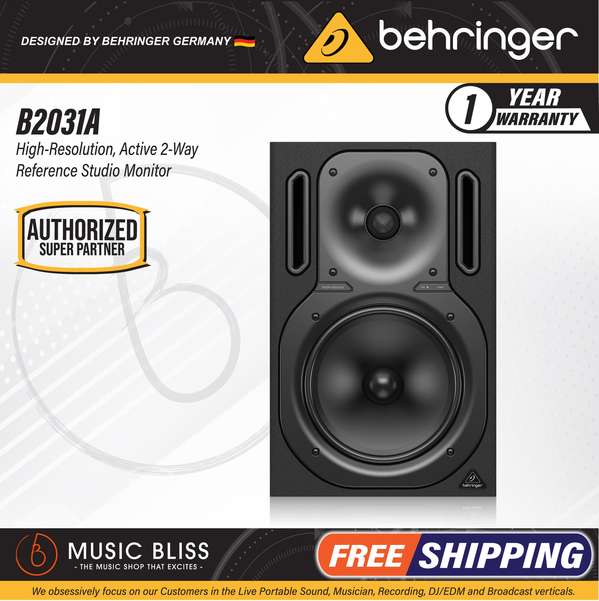 Behringer Truth B2031A 8.75" Powered Studio Monitor (B-2031A / B 2031A ...