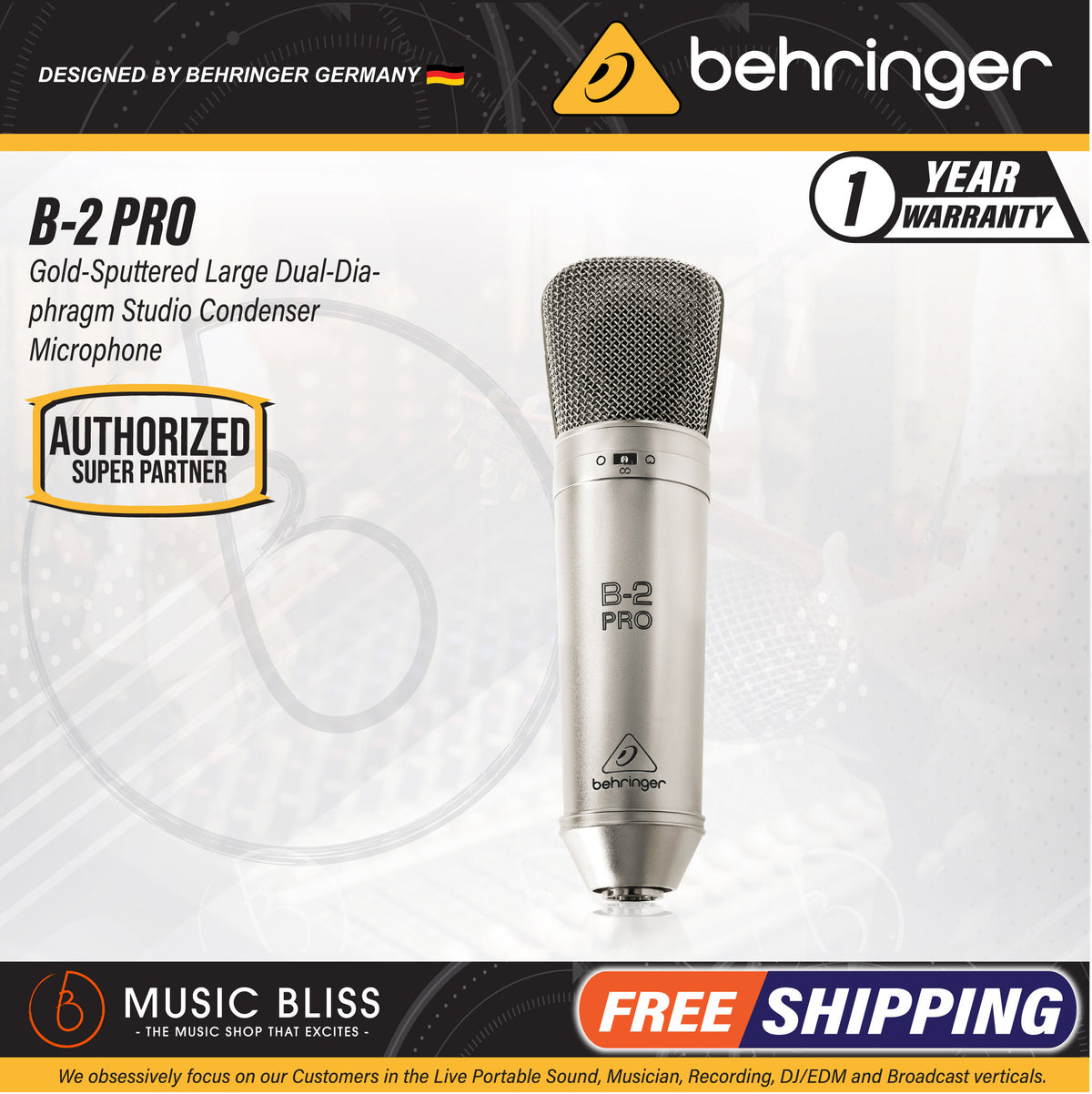 Behringer B-2 Pro Dual-Diaphragm Condenser Microphone | Music Bliss ...