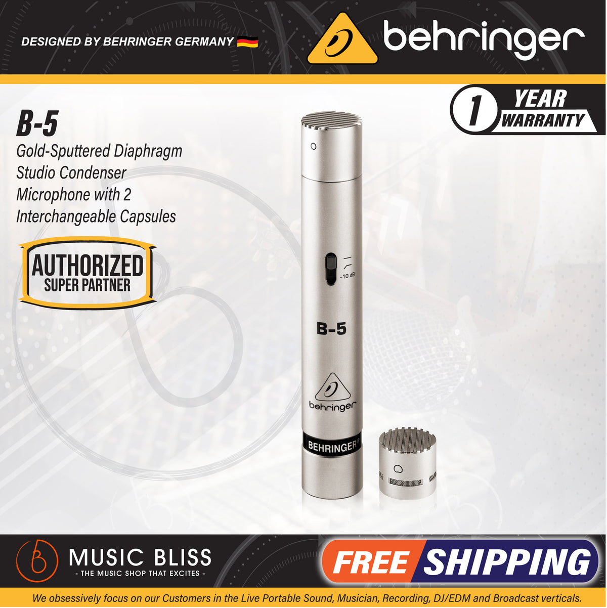 Behringer B-5 Medium-diaphragm Condenser Microphone | Music Bliss Malaysia