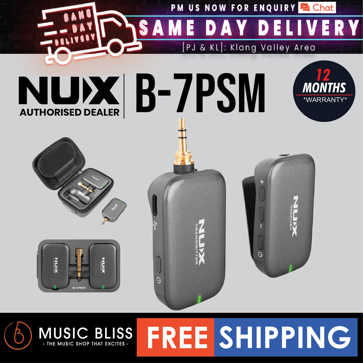 NUX B-7PSM Wireless In-Ear Monitoring Headphone System Stereo Audio ...