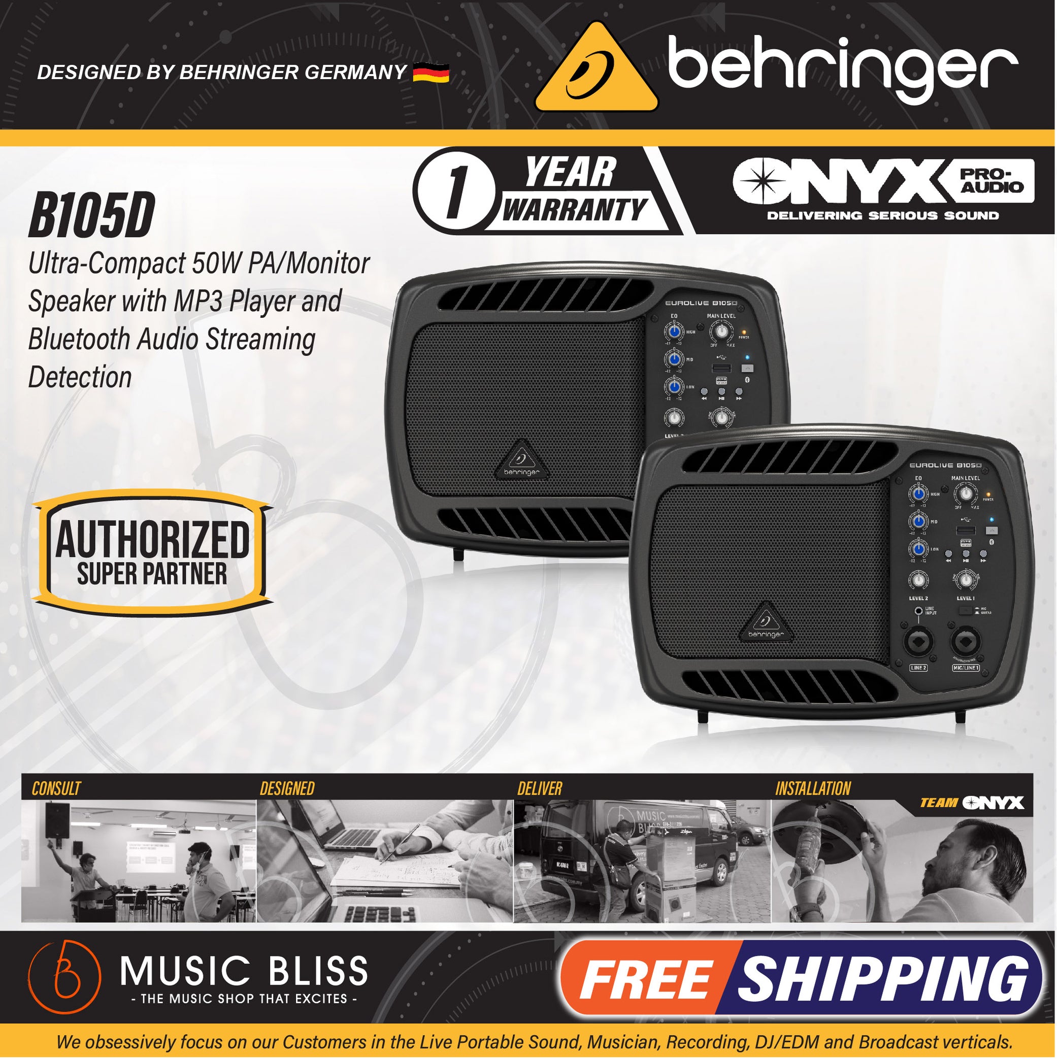 Behringer B105D 50W 5" Powered Monitor Speaker (B-105D / B 105D ...