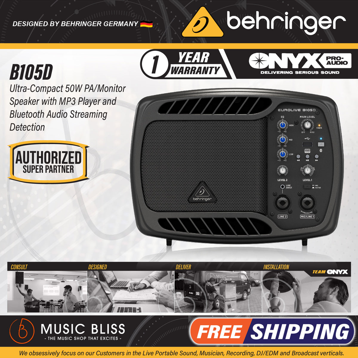 Behringer B105D 50W 5" Powered Monitor Speaker (B-105D / B 105D ...