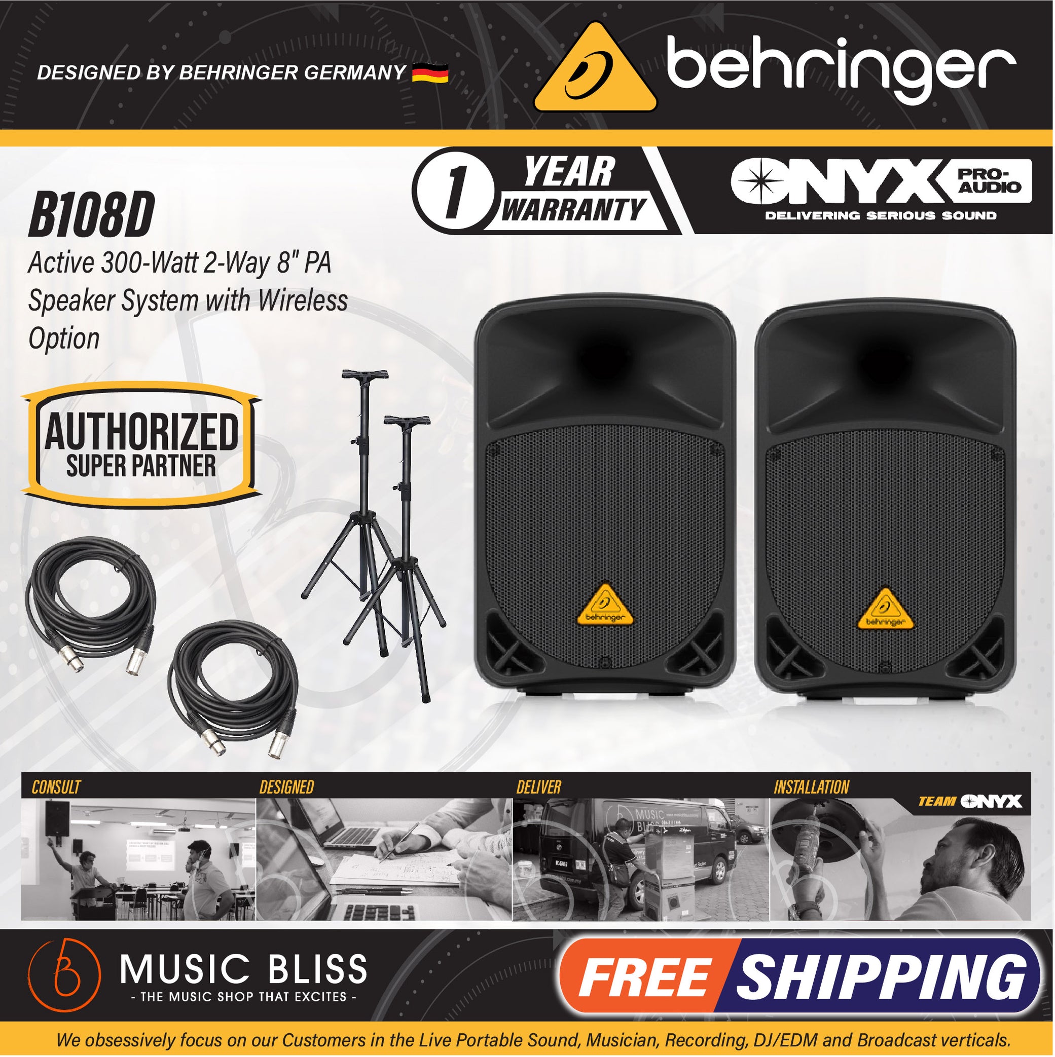 Behringer Eurolive B108D 300-Watt 8" Powered Speaker - Pair (B-108D / B ...