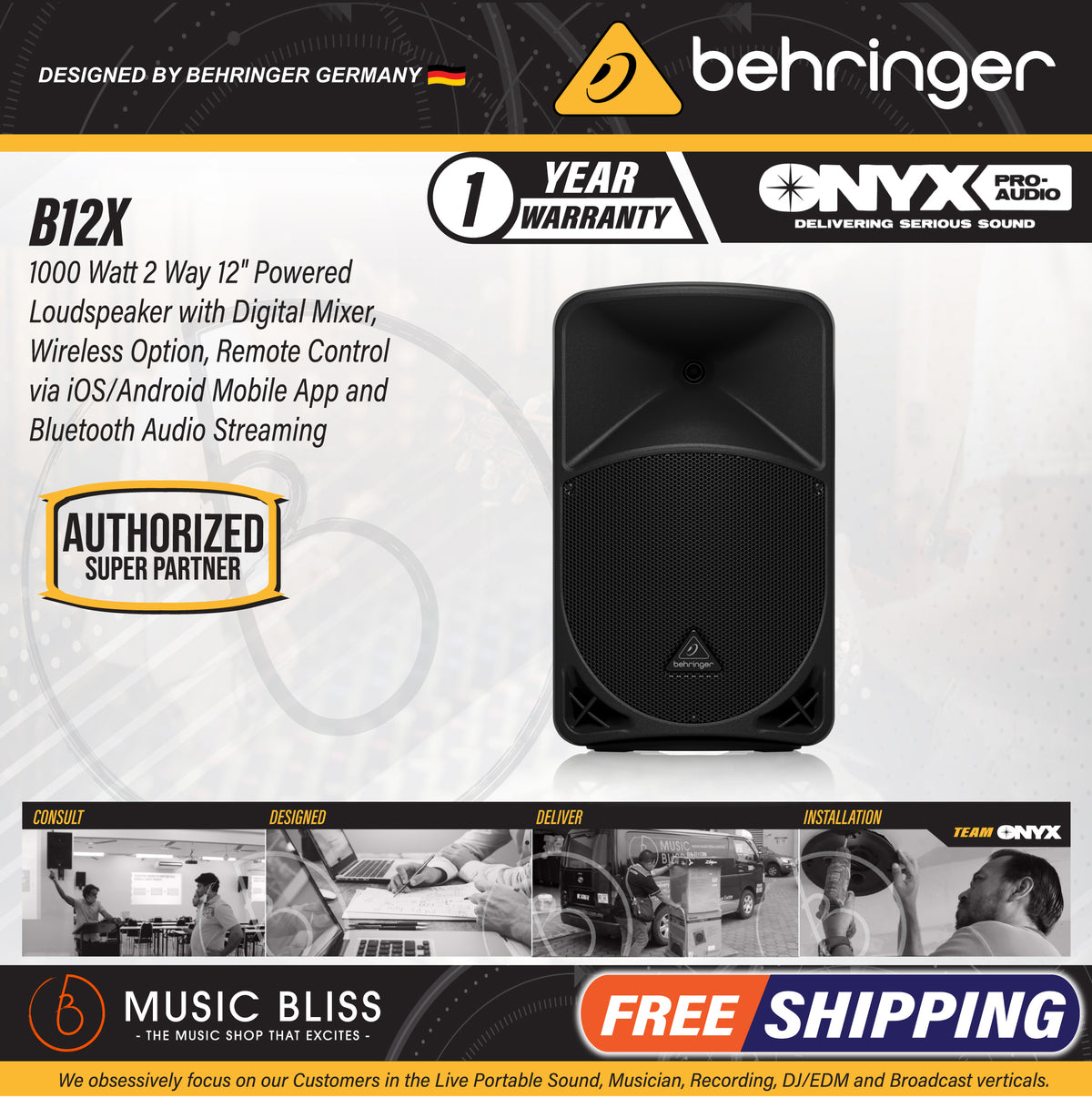 Behringer B12X 1000W 12" Powered Speaker (B-12X / B 12X) | Music Bliss ...