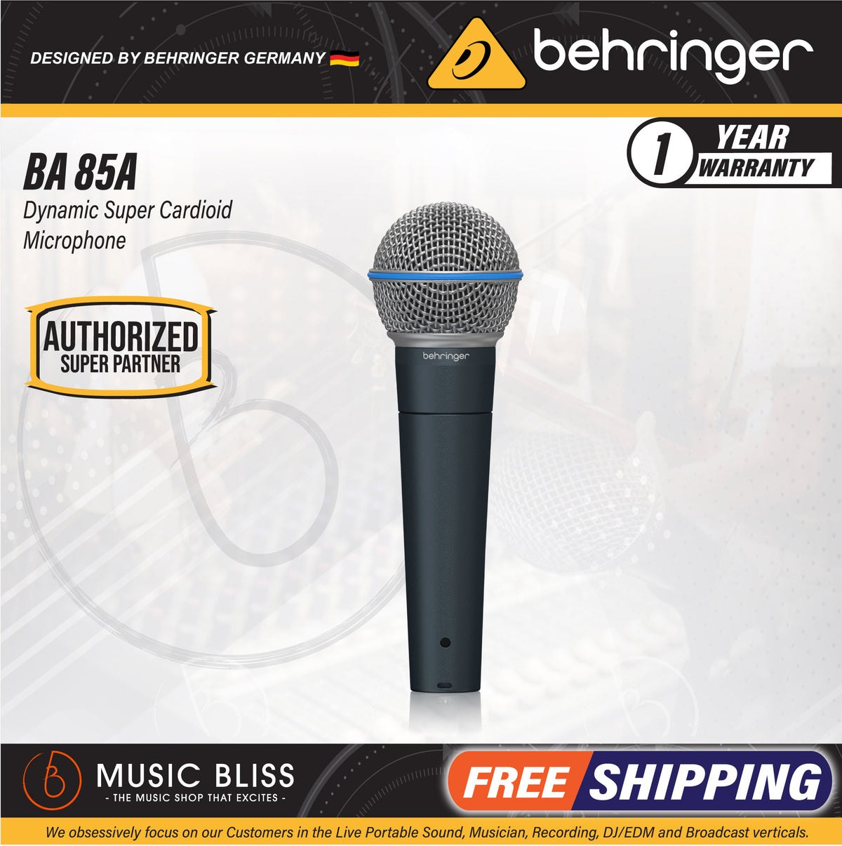 Behringer BA 85A Dynamic Super Cardioid Microphone with Carrying Case ...