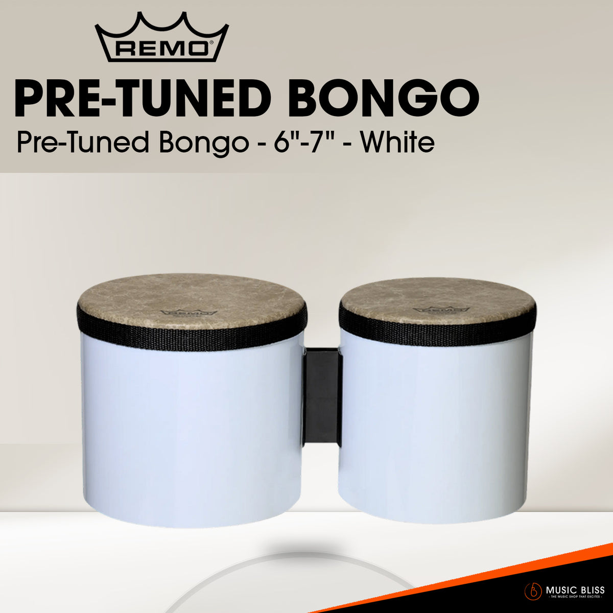 Remo Pre-Tuned Bongo - 6"-7" - White (BG-5300-00 BG530000 BG 5300 00 ...