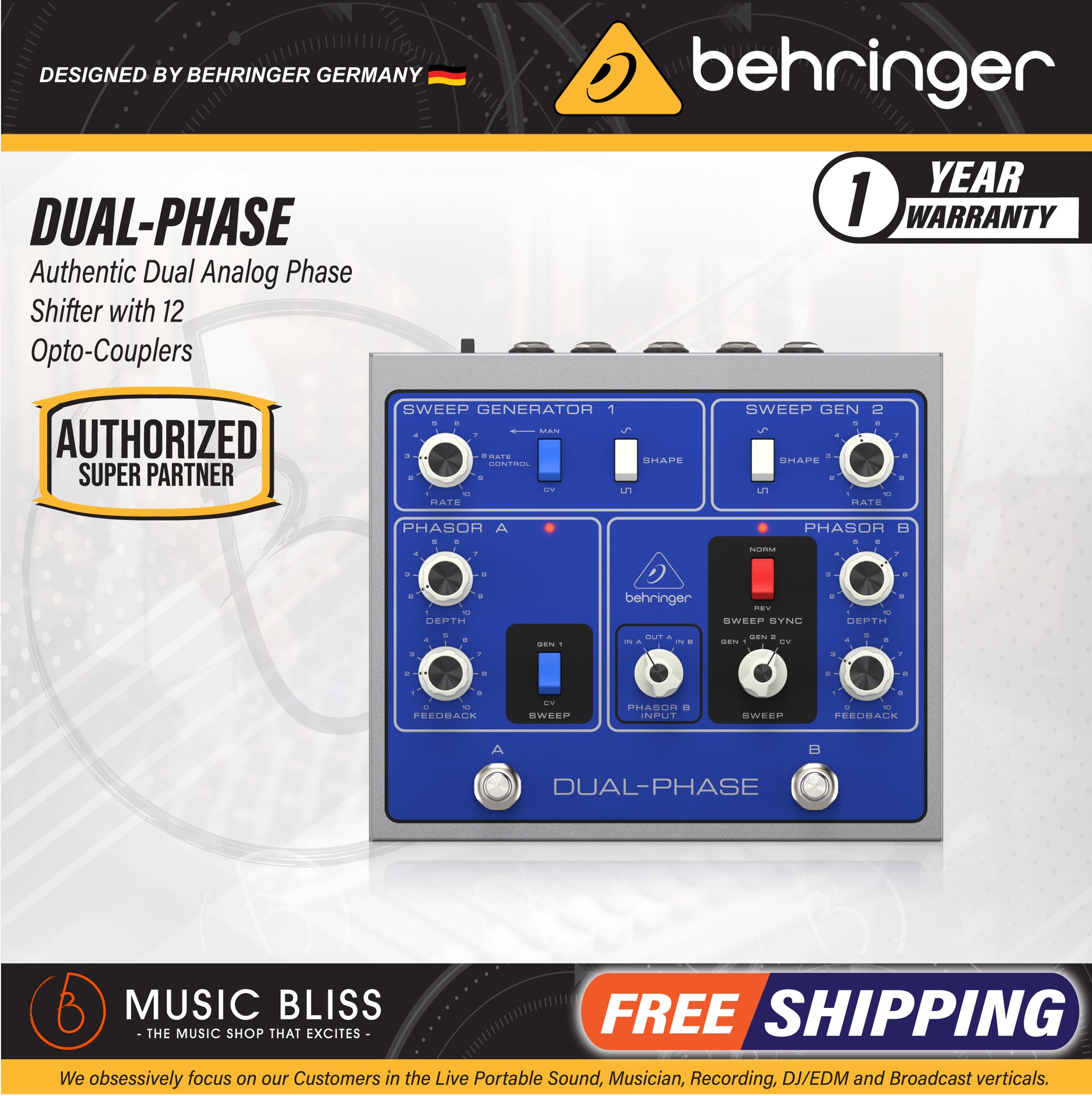 Behringer Bi-Phase Dual Phase Shifter (BIPHASE / BI PHASE) | Music Bliss Malaysia