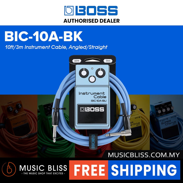 Boss BIC-10A Straight to Right Angle Instrument Cable, 10 foot - Blue| Music Bliss Malaysia