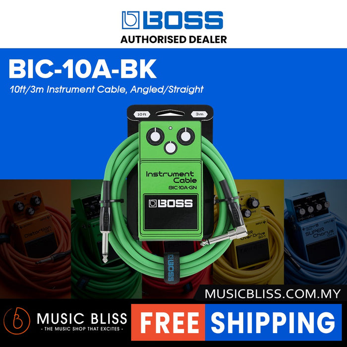 Boss BIC-10A Straight to Right Angle Instrument Cable, 10 foot - Green | Music Bliss Malaysia