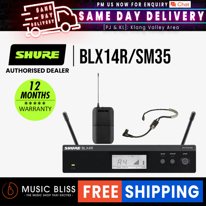 Shure BLX14R/SM35 Headworn Wireless System, BLX4R Wireless Receiver, BLX1 Bodypack Transmitter ...