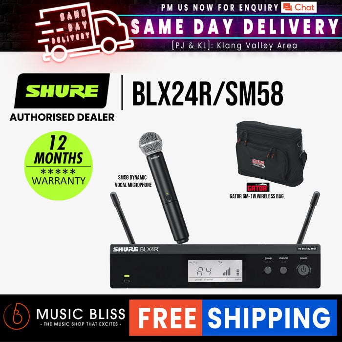 Shure BLX24R/SM58 Handheld Wireless System, BLX4R Wireless Transmitter & BLX2/SM58 Handheld ...