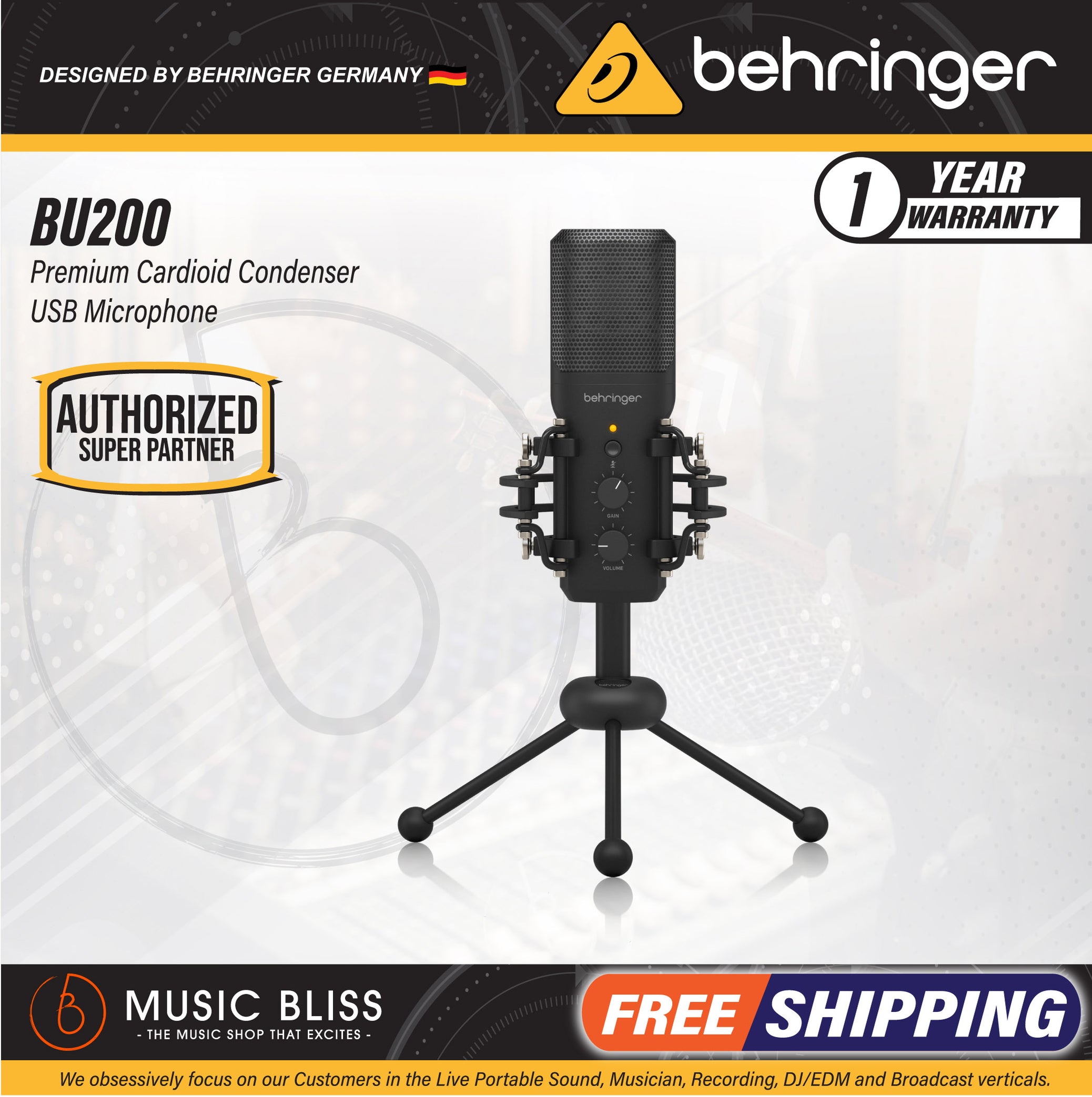 Behringer BU200 Cardioid Condenser USB Microphone | Music Bliss Malaysia