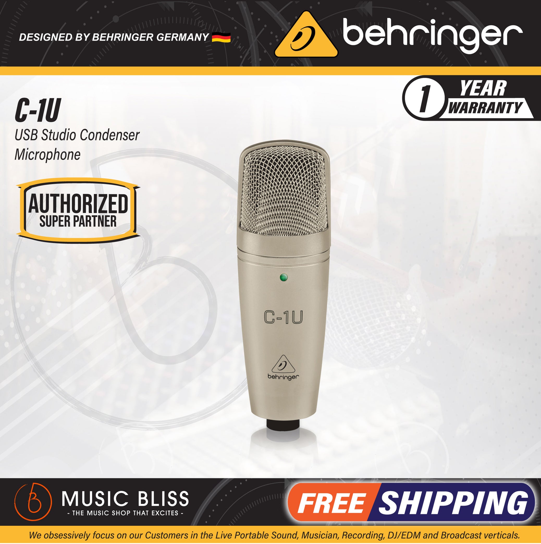 Behringer C-1U Studio Condenser USB Microphone | Music Bliss Malaysia
