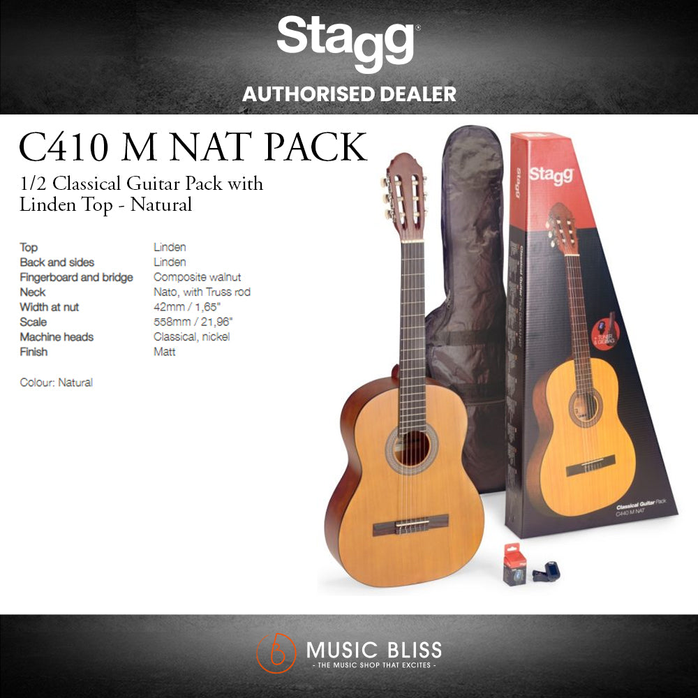 Stagg C410M NAT 1/2 Classical Guitar Pack with Linden Top - Natural ...