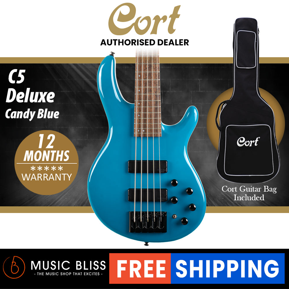 Cort C5 Deluxe Electric Bass Guitar - Candy Blue (C-5) | Music Bliss ...