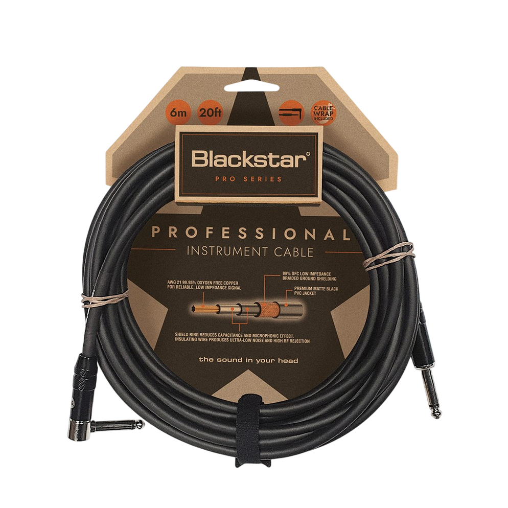 Blackstar CABLE-PRO-6M-SA 20ft Professional Instrument Cable, Straight/Angled | Music Bliss Malaysia