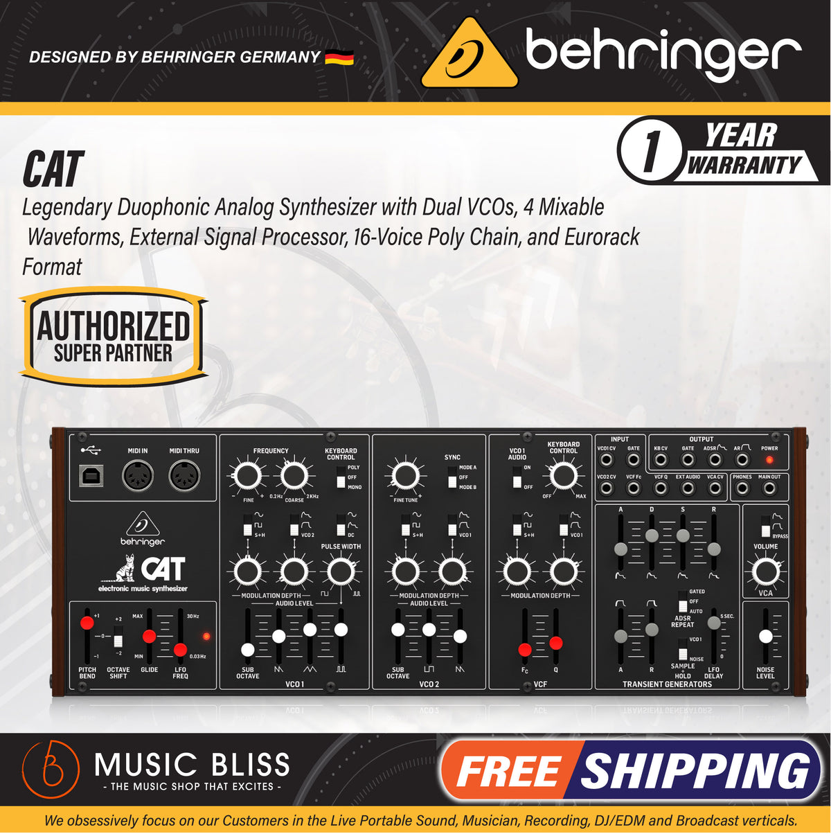 Behringer CAT Desktop Duophonic Analog Synthesizer Module | Music Bliss ...