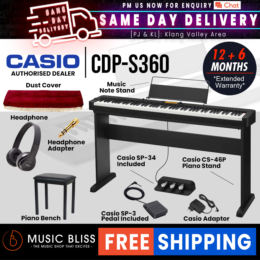 Casio CDP-S360 88-key Digital Piano Home Package - Black (CDPS360 / CDP ...