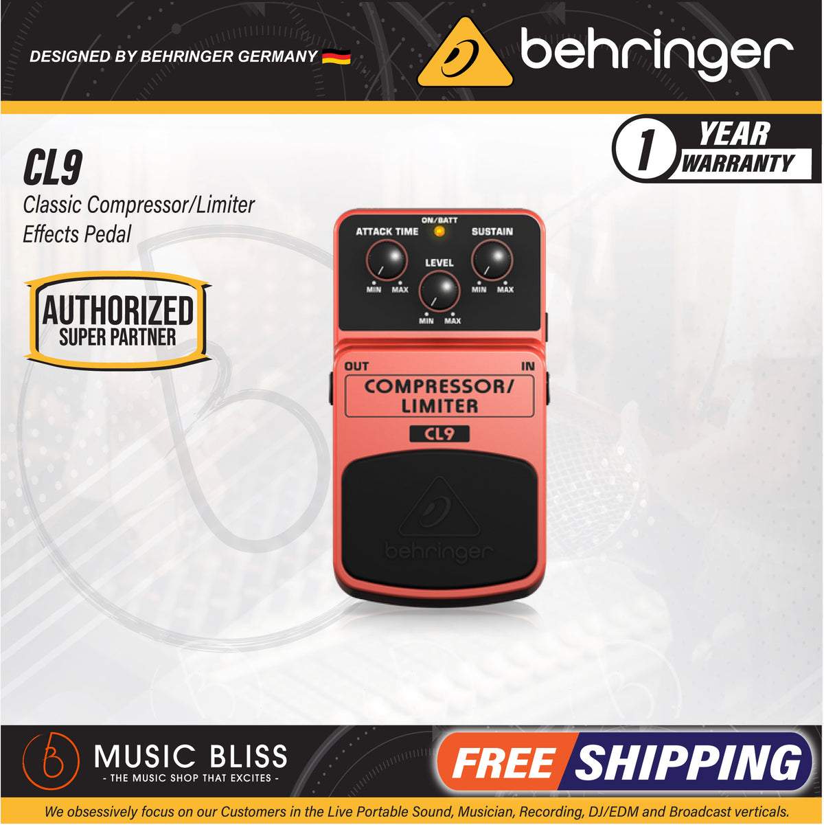 Behringer CL9 Compressor / Limiter Effects Pedal (CL-9 / CL 9) | Music ...
