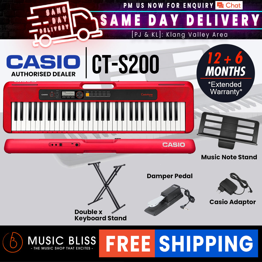 Casio CT-S200 61-Keys Casiotone Keyboard with FREE Keyboard Stand - Red ...