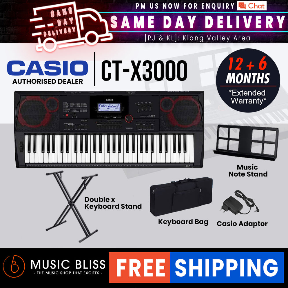 Casio CT-X3000 61-Keys Portable Keyboard with FREE Keyboard Stand ...
