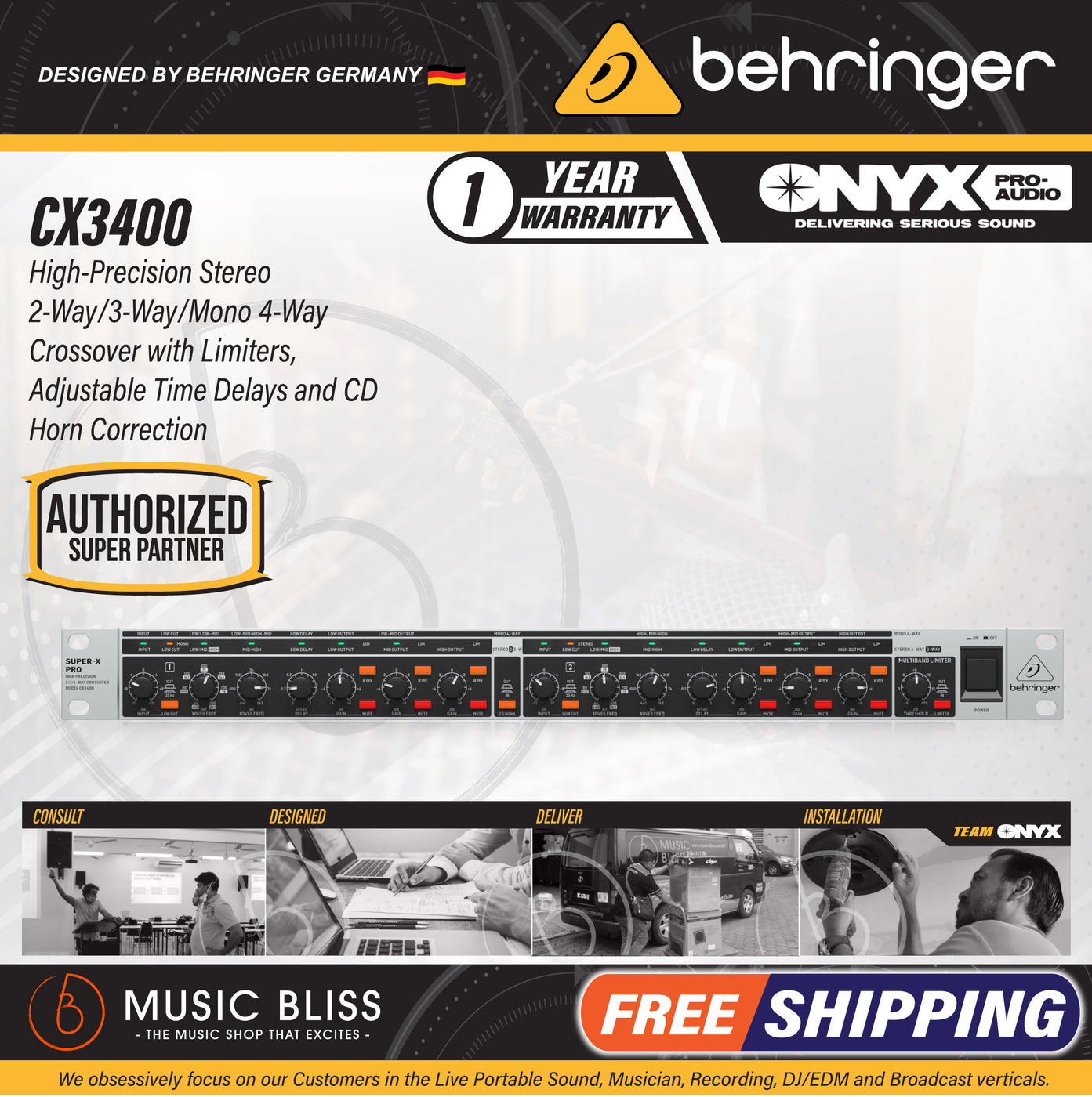Behringer Super-X Pro CX3400 V2 2-/3-way Stereo, 4-way Mono Crossover ...