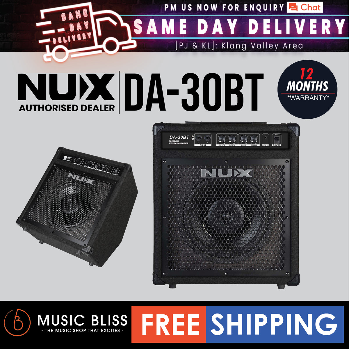 NUX DA-30BT Bluetooth Personal Monitor Amplifier Drum Bass Keyboard Amp ...