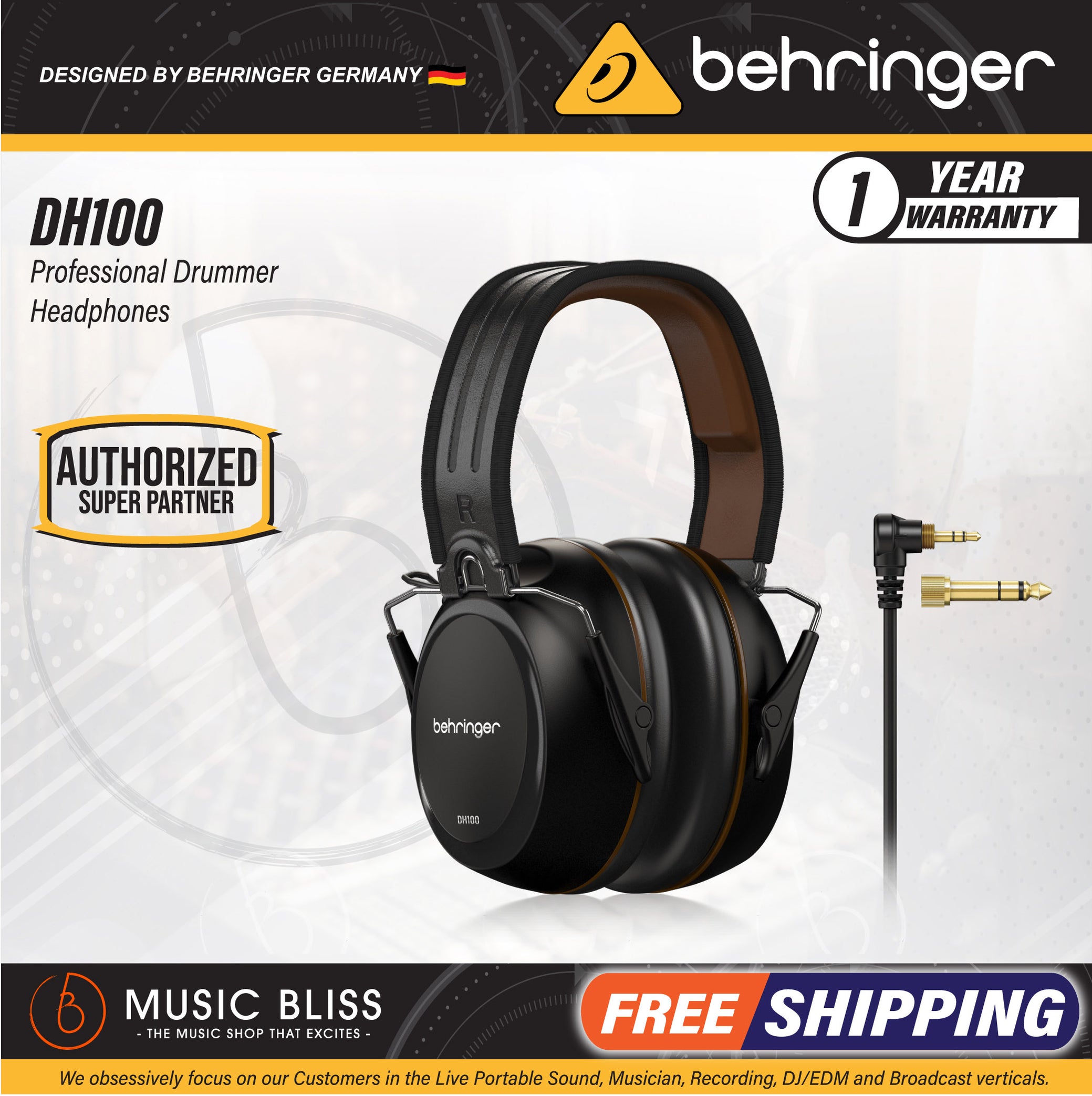 Behringer DH100 Professional Drummer Headphones (DH 100 / DH-100 ...