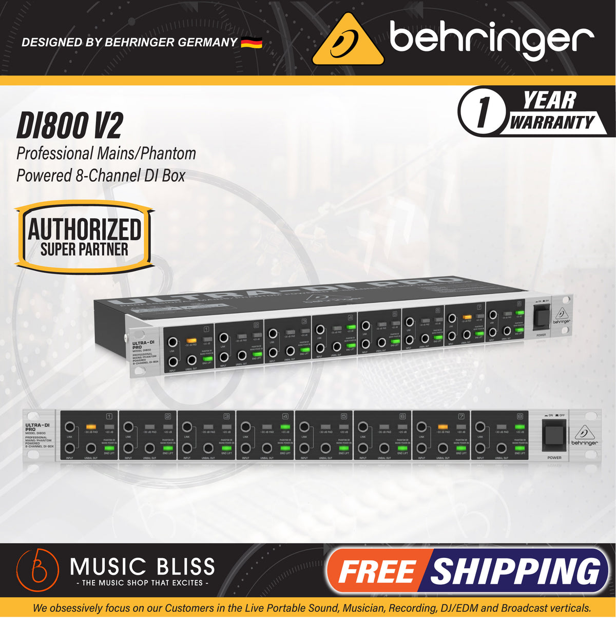 Behringer Ultra-DI Pro DI800V2 8-channel Active Instrument Direct Box ...