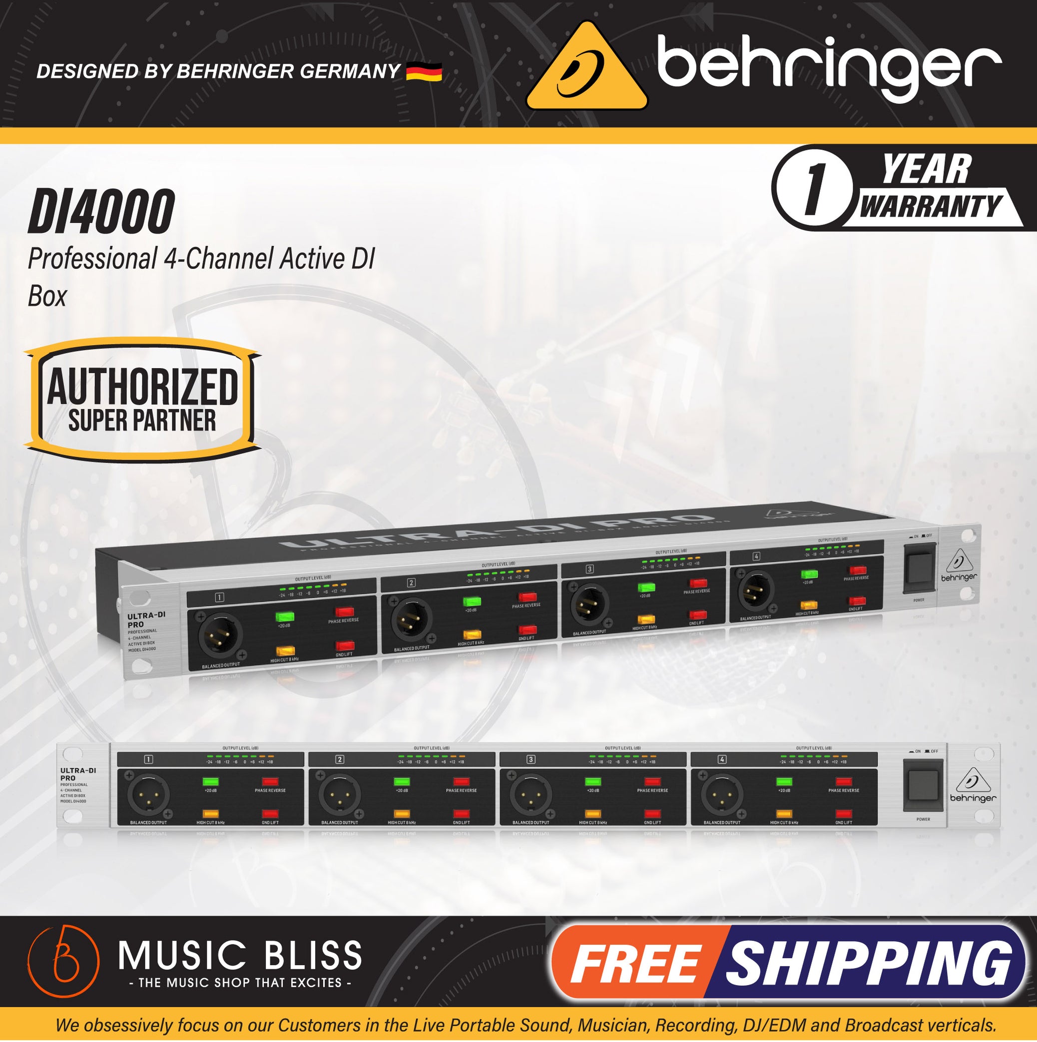 Behringer DI4000 V2 4-channel Active Direct Box (DI4000V2 / DI-4000V2 ...
