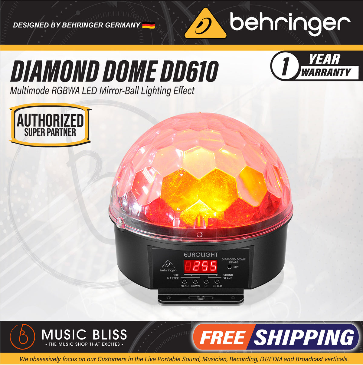 Behringer DIAMOND DOME DD610-R Multimode RGBWA LED Mirror-Ball Lighting ...