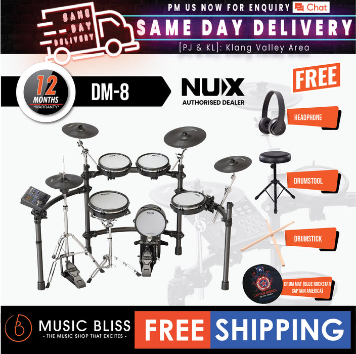 NUX DM-8 5-Piece Professional Digital Electronic Drum Set with Mesh Head (DM8 / DM 8) | Music ...