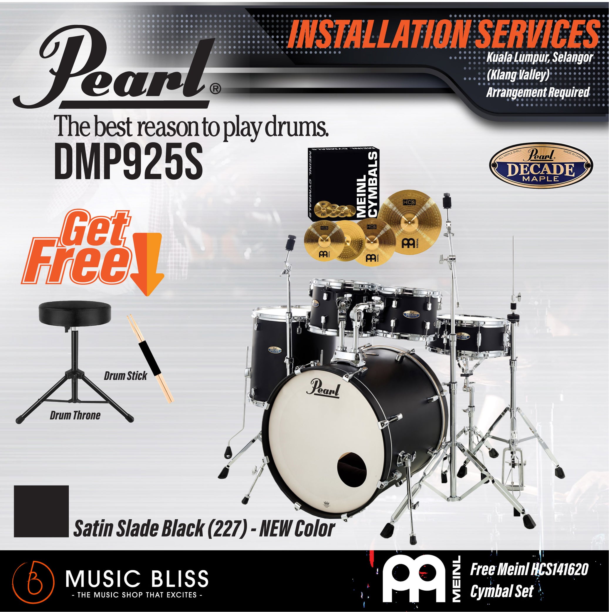 Pearl Decade Maple 5-Piece Drum Set with Hardware, Drumstick and Throne ...
