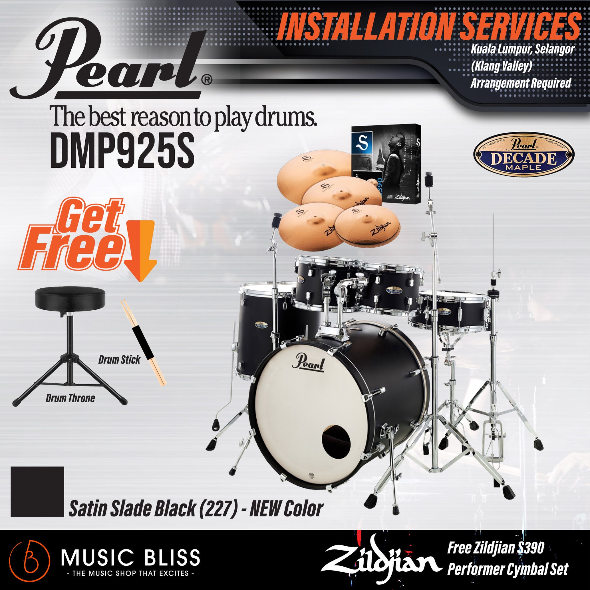 Pearl Decade Maple 5-Piece Drum Set with Hardware, Drumstick and Throne ...