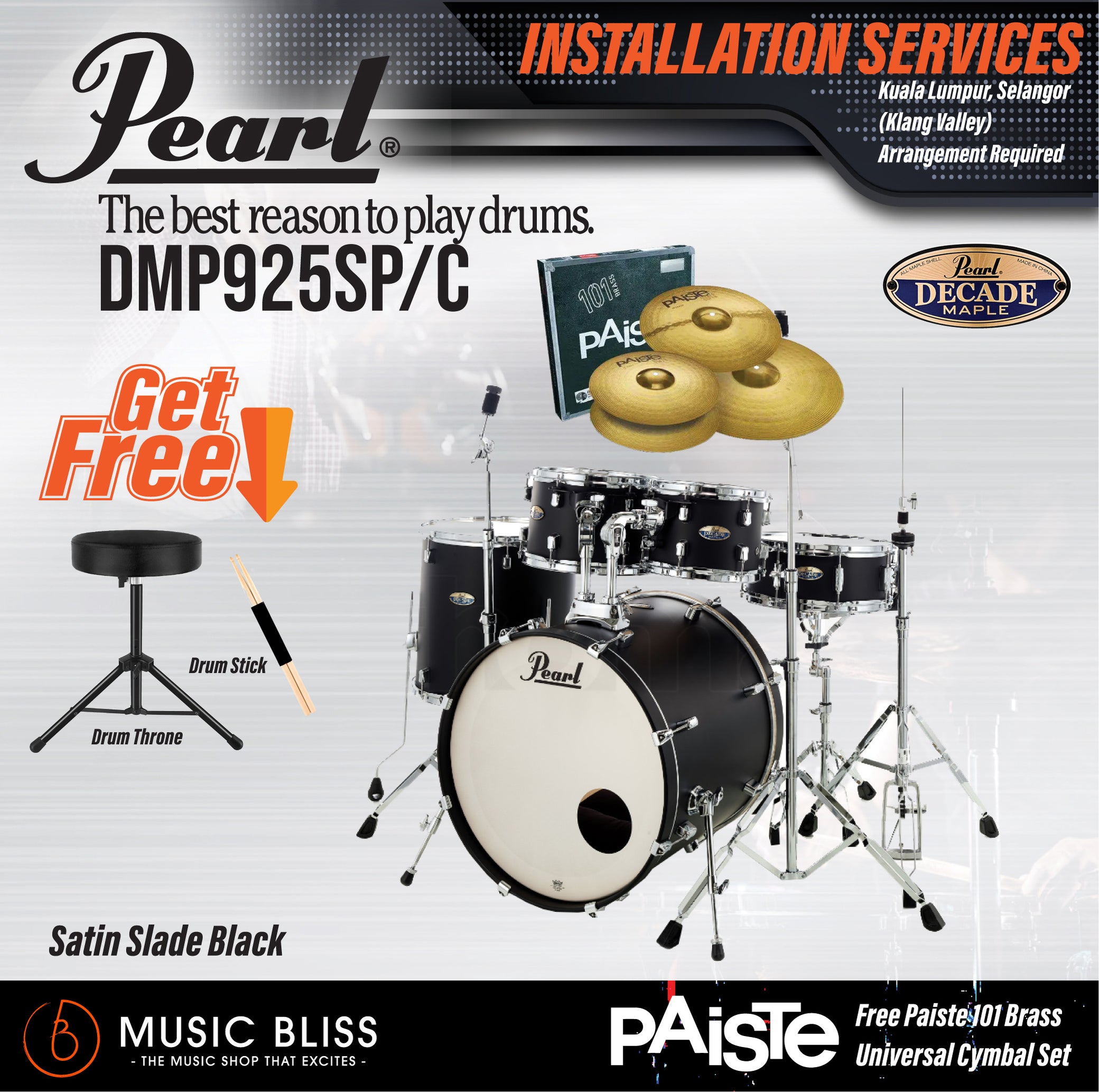 Pearl Decade Maple 5-Piece Drum Set with Hardware, Drumstick and Throne ...