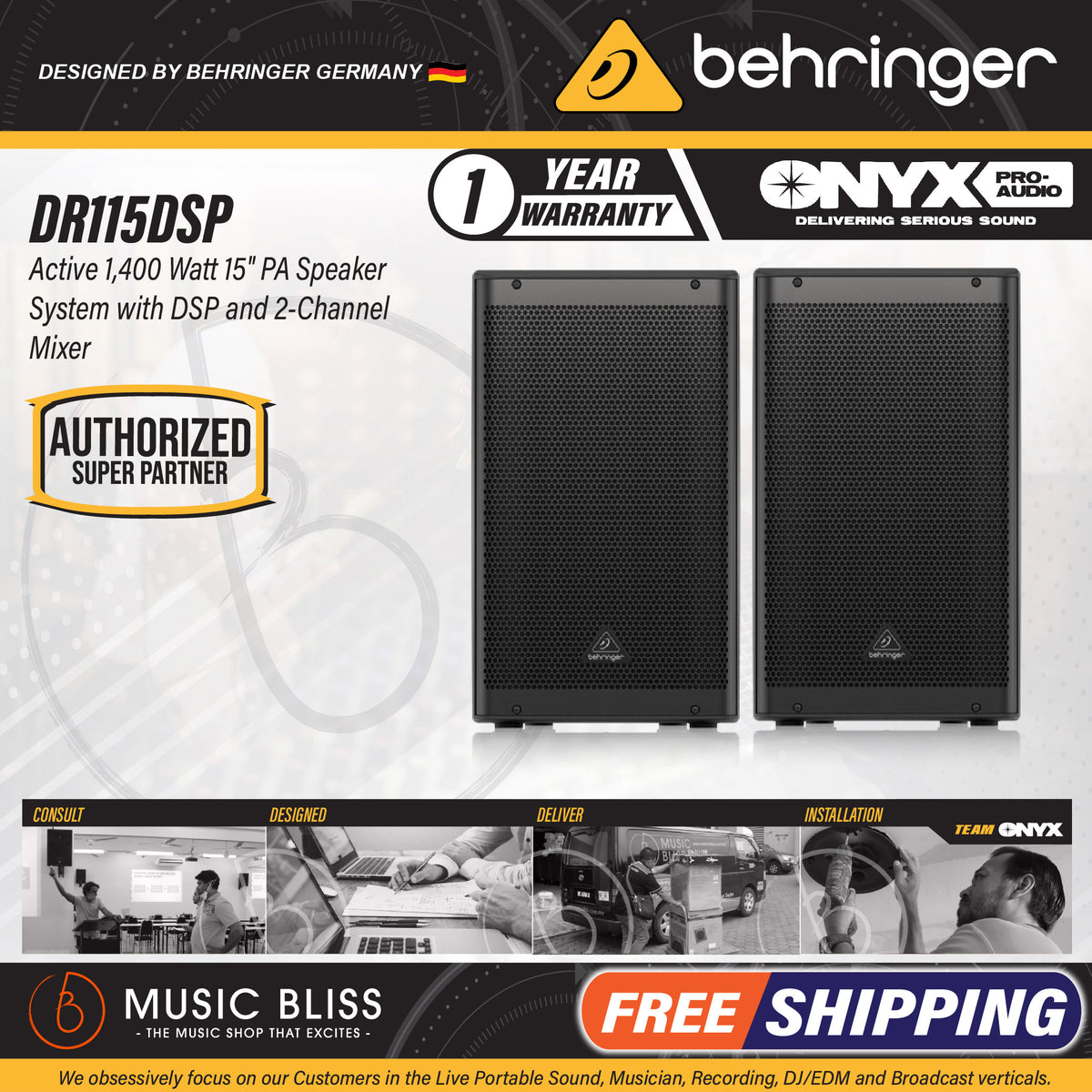 Behringer DR115DSP 1400W 15" Powered Speaker with Bluetooth - Pair (DR ...