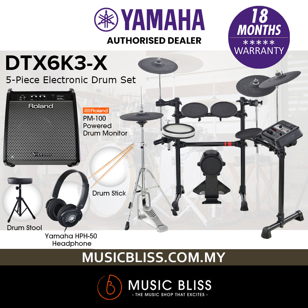 Yamaha DTX6K3-X Electronic Drum Set with Roland PM-100 Drum Monitor an ...