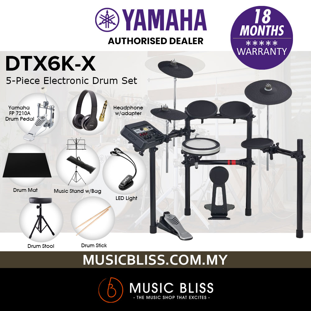 Yamaha DTX6K-X Electronic Drum Set with Yamaha FP7210A Single Pedal and ...