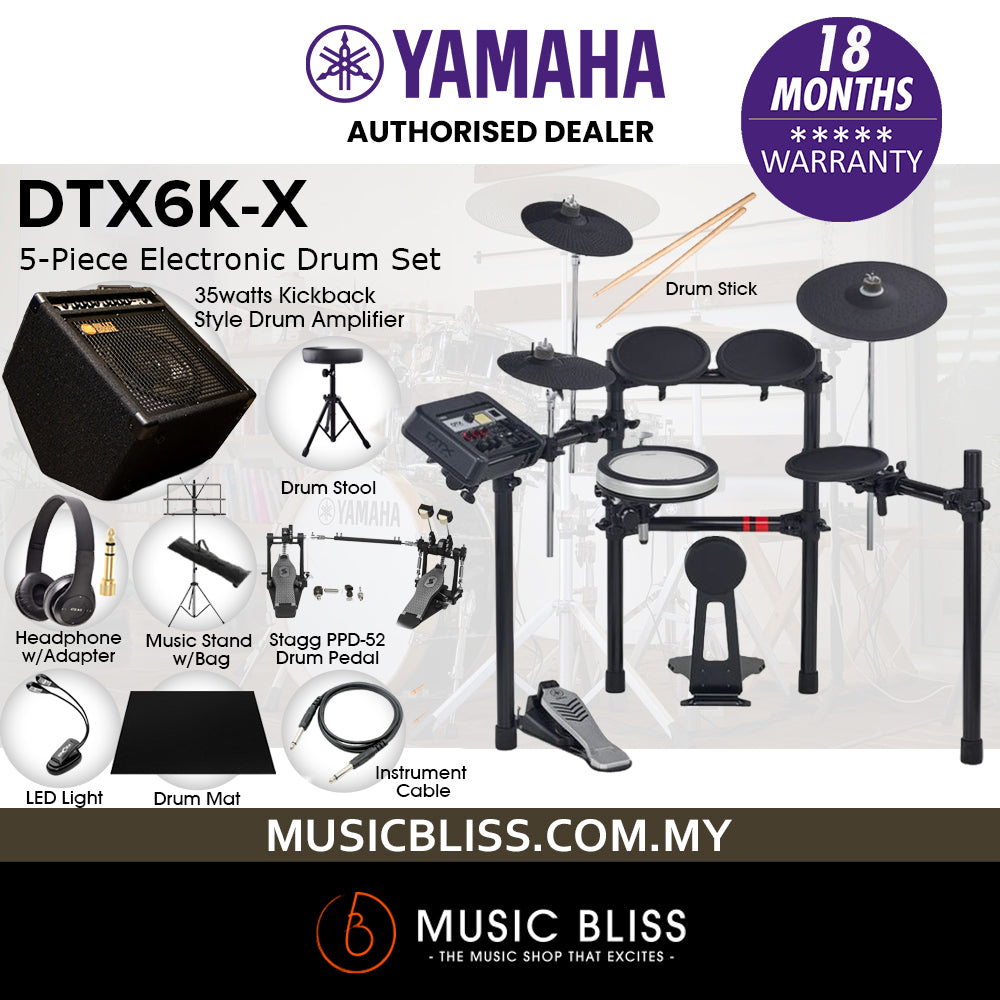 Yamaha DTX6K-X Electronic Drum Set with Amplifier, STAGG PPD-52 Double ...