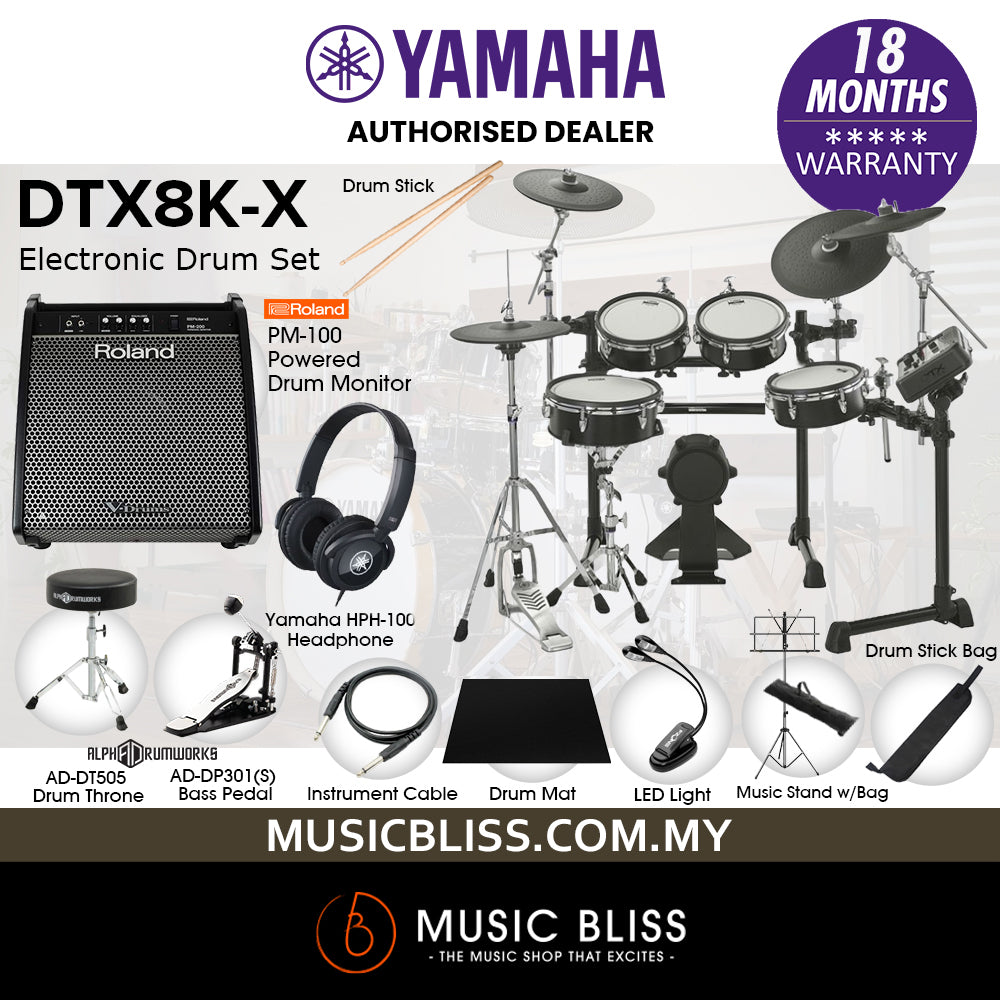 Yamaha DTX-8K-X Electronic Drum Set with Roland PM-100 Drum Monitor an ...