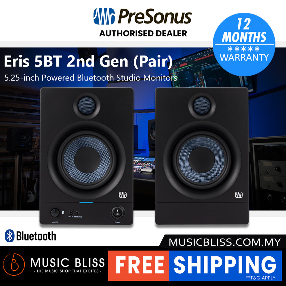 PreSonus Eris 5BT (2nd Genaration) 5.25-inch Powered Bluetooth Studio ...